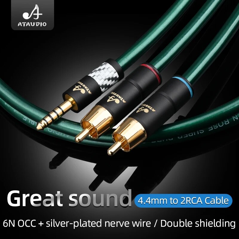 HIFI кабель 4.4мм - 2RCA, 1м, Double Shielding — фото 1