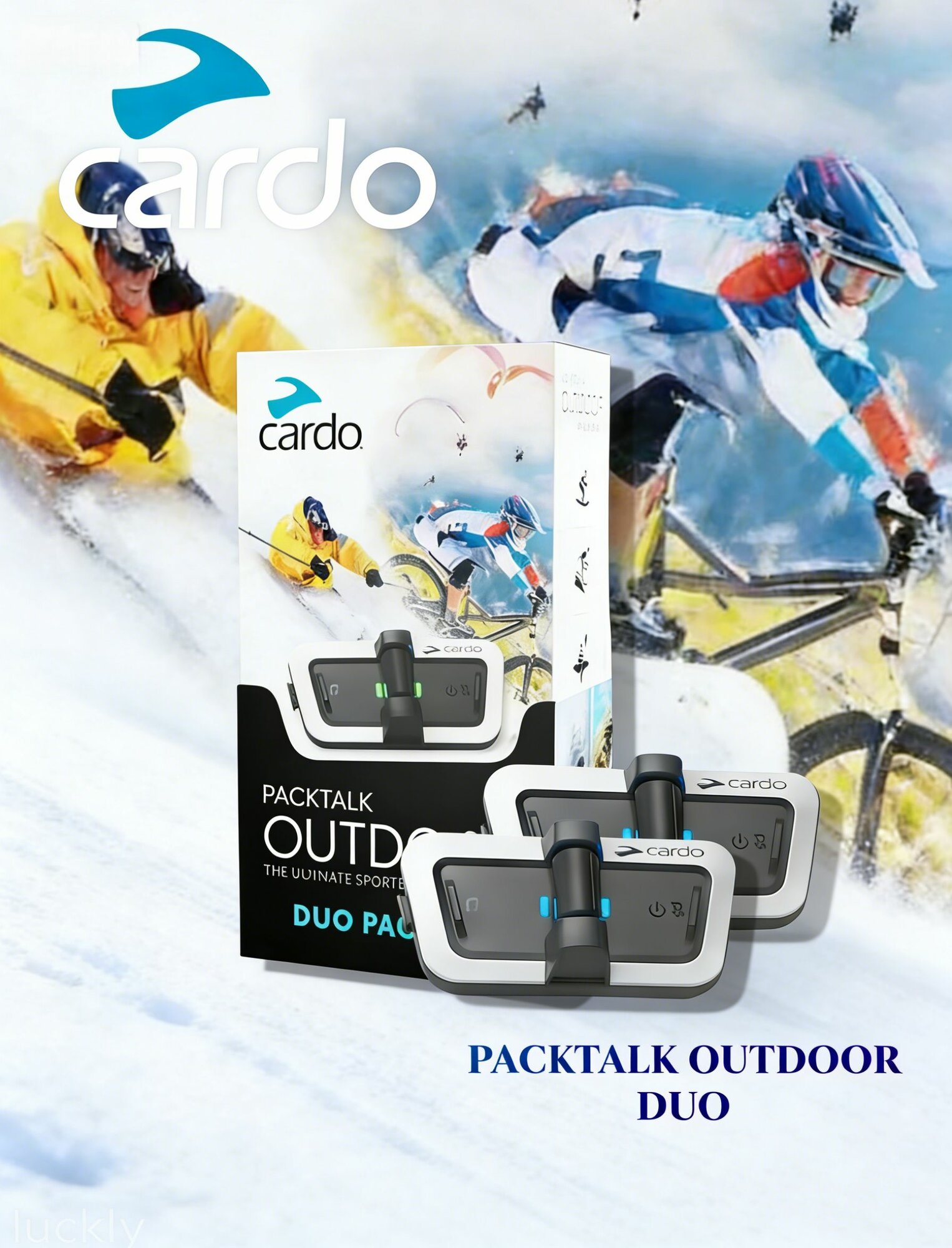 Эксклюзивная гарнитура Cardo PACKTALK OUTDOOR DUO WHITE DMC 2.0, созданная для мотоциклистов и лыжников