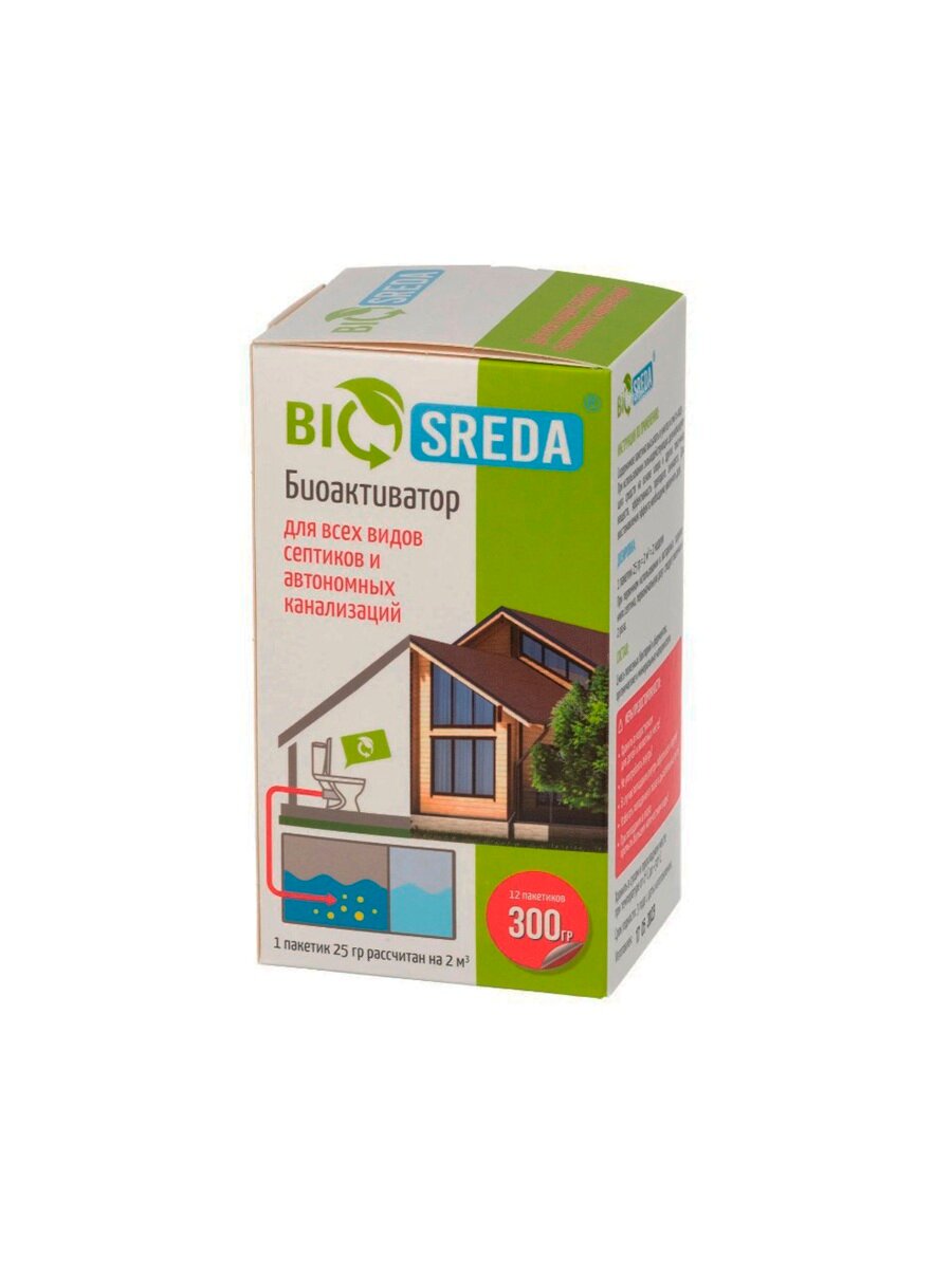 Biosreda (Биосреда) Биоактиватор для септиков и автономных канализаций 300 гр. (12 пак*25г)
