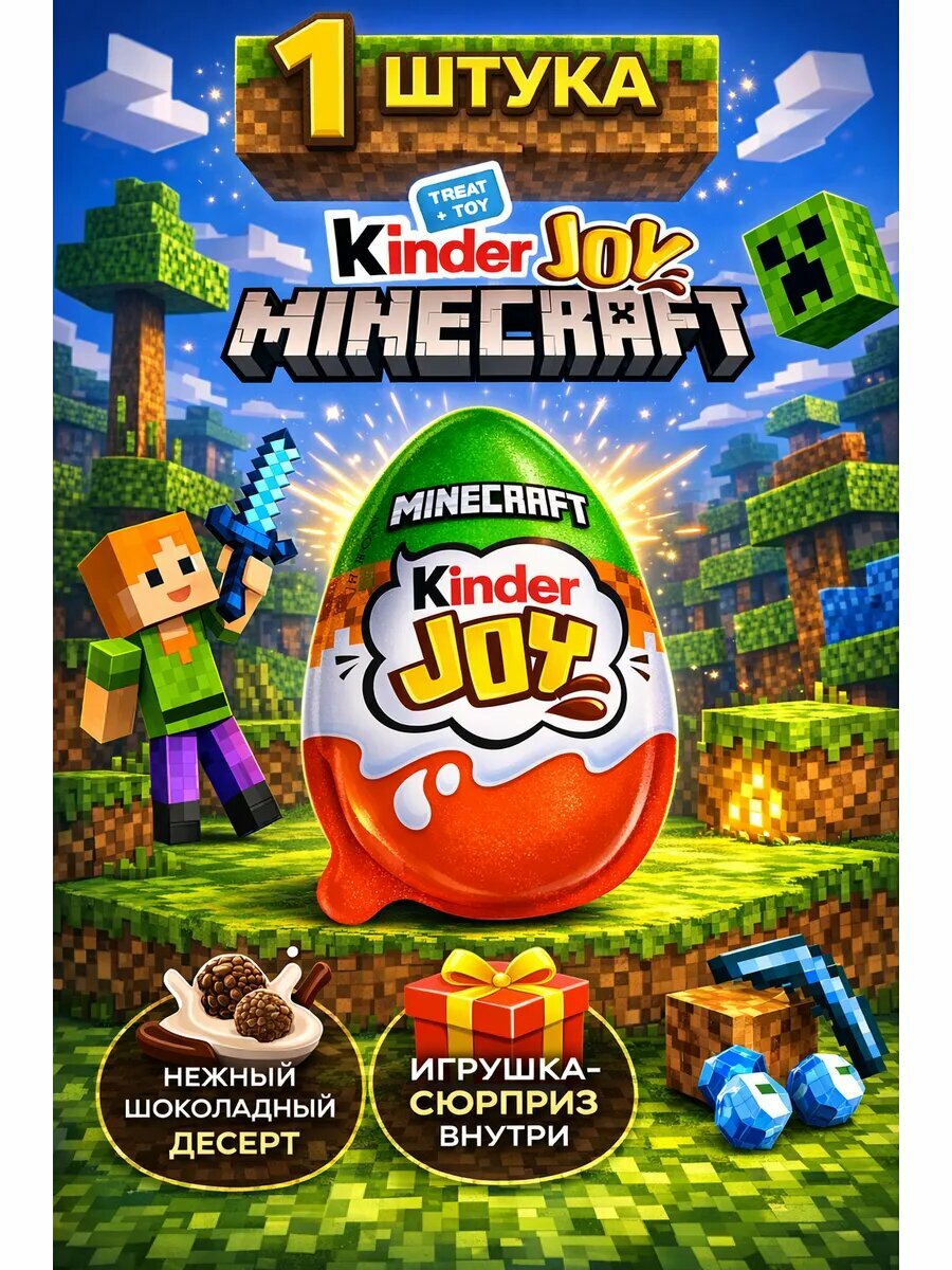 Kinder Joy серия Minecraft - 1 штука. Шоколадное яйцо с игрушкой