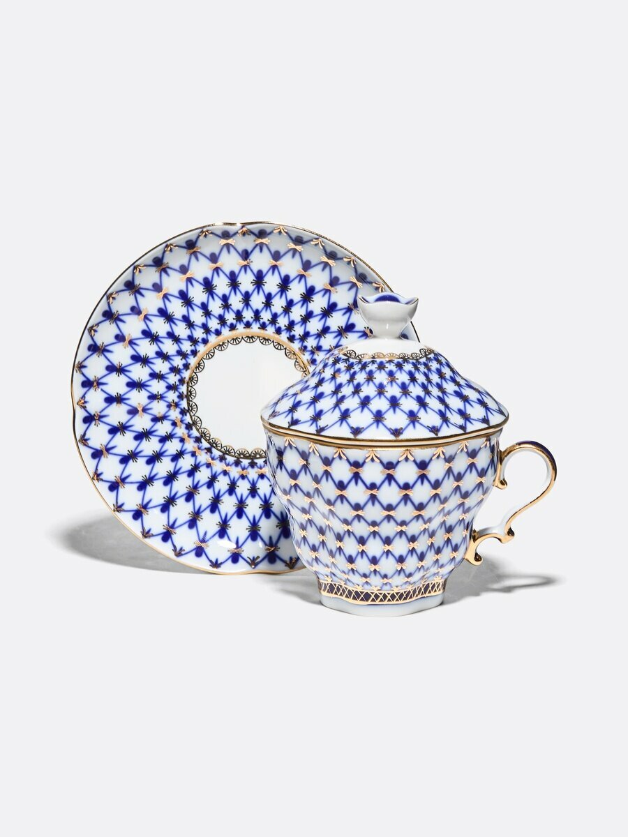 Чайная пара "Кобальтовая сетка " форма Подарочная 2 , Императорский фарфоровый завод, 250 мл