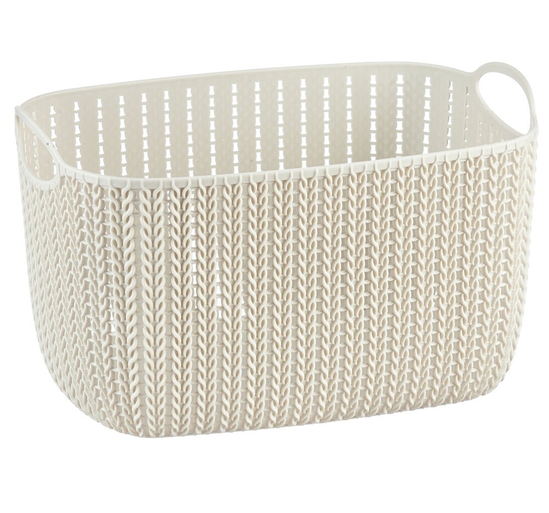 Корзина для хранения 7л, пластик, белый ротанг, с ручками, эффект вязания