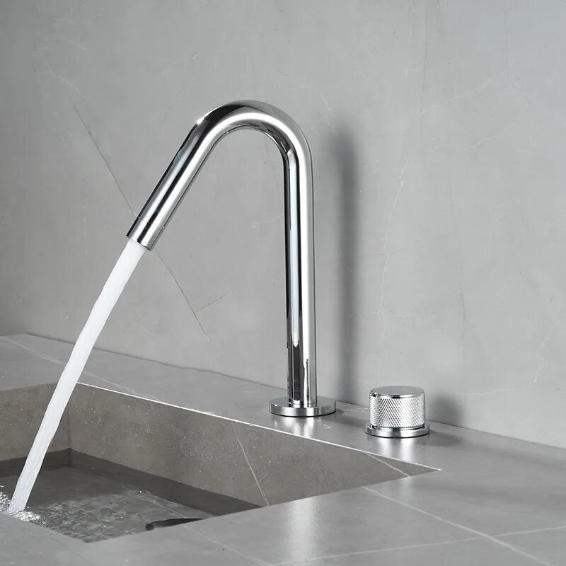 Кран для раковины Stenoc Bathroom из полированного золота из латуня с одним ручком, двумя дырками, отдельный кран для раковины в ванной комнате, 360 градусов вращение, переключатель горячей и холодной воды