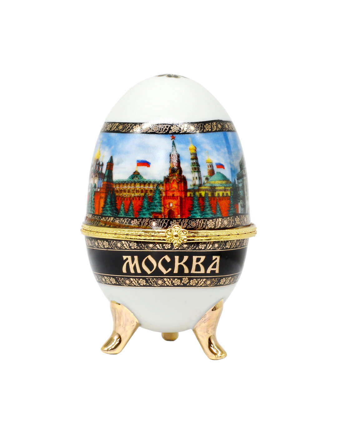 Яйцо-шкатулка " Москва. Панорама Кремля ", керамика, черное.