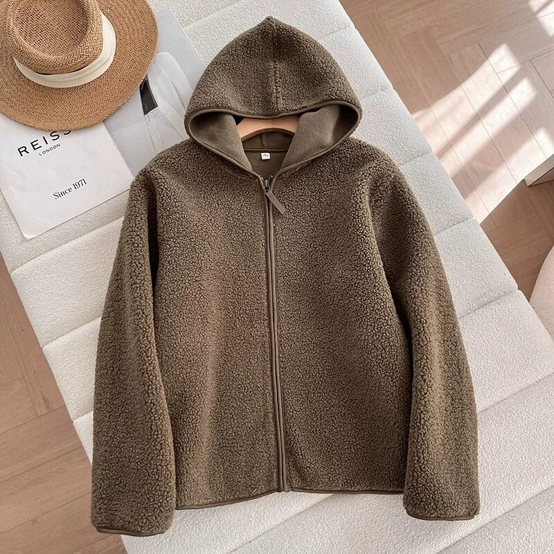 Флисовая толстовка с капюшоном женская, brown, XL
