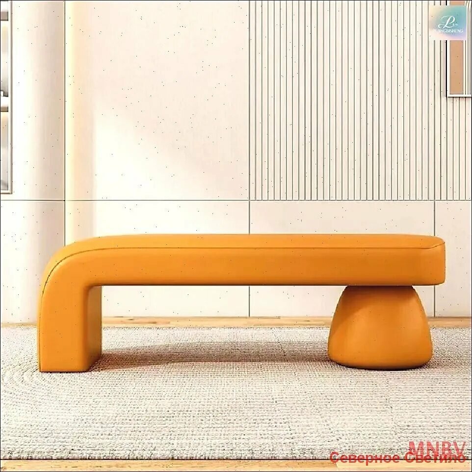 Банкетка, искусственная кожа, велюр искусственный, оранжевая, 100x40x45 см