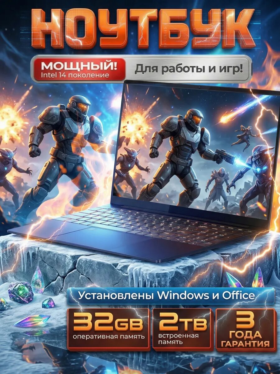 Ноутбук Intel Core i7-14700HX, 32GB RAM, 2048GB SSD, 2026 + Windows, Office