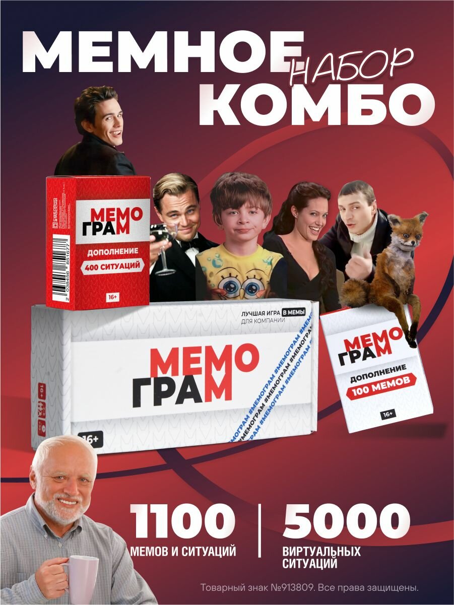 Настольная игра с мемами для компании Мемограм набор с дополнениями 16+
