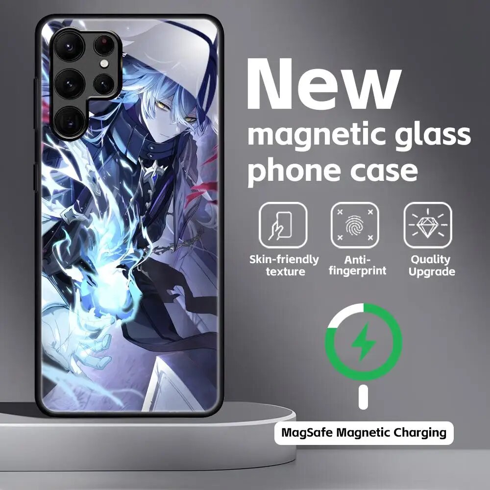 Чехол для телефона genshin Impact Flins для Samsung S25 S24 S23 S22 S21 S20 Plus Ultra Note20, стеклянный магнитный чехол