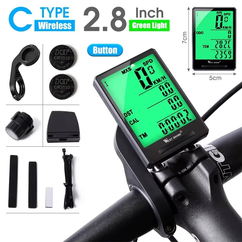 West Biking 2.8" Велокомпьютер Wireless Button