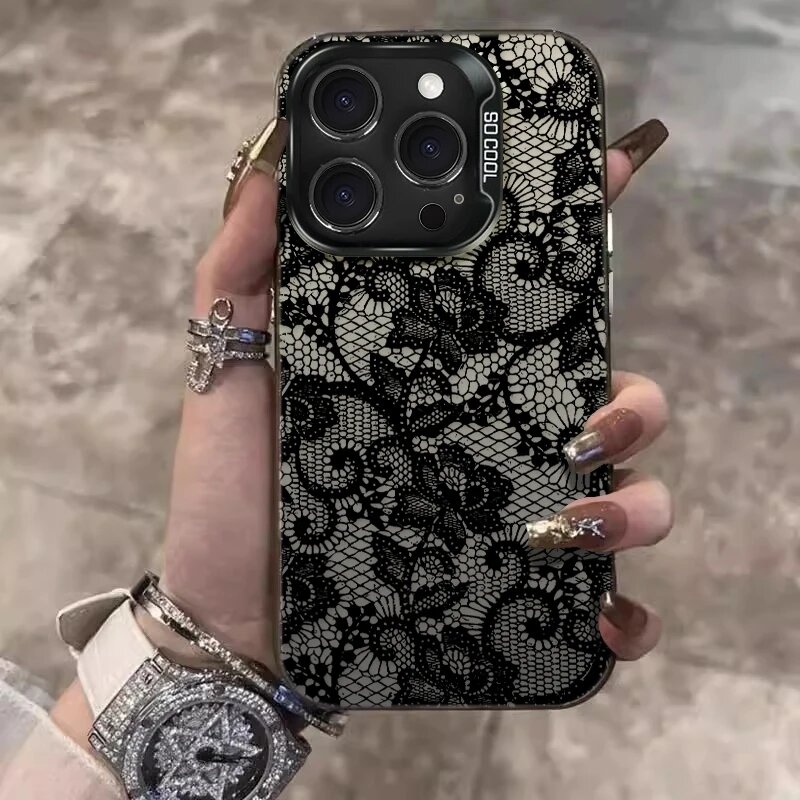 Изысканный чехол для телефона с модным кружевным цветочным узором для iPhone 18 17 Pro Max 16E 16 11 13 12 14 15 14 Plus XS Max XR XS, матовый чехол.