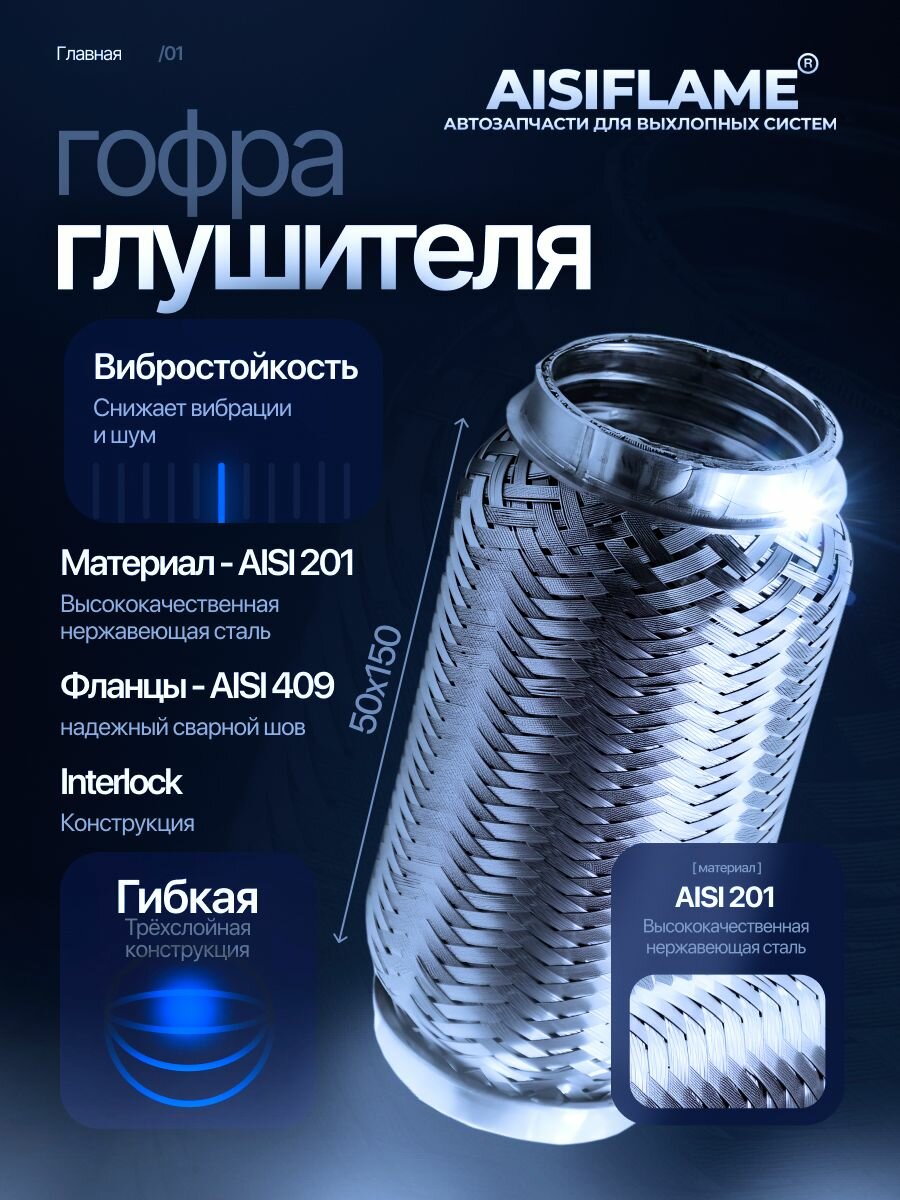 Гофра глушителя 50х150 (interlock) трехслойная усиленная