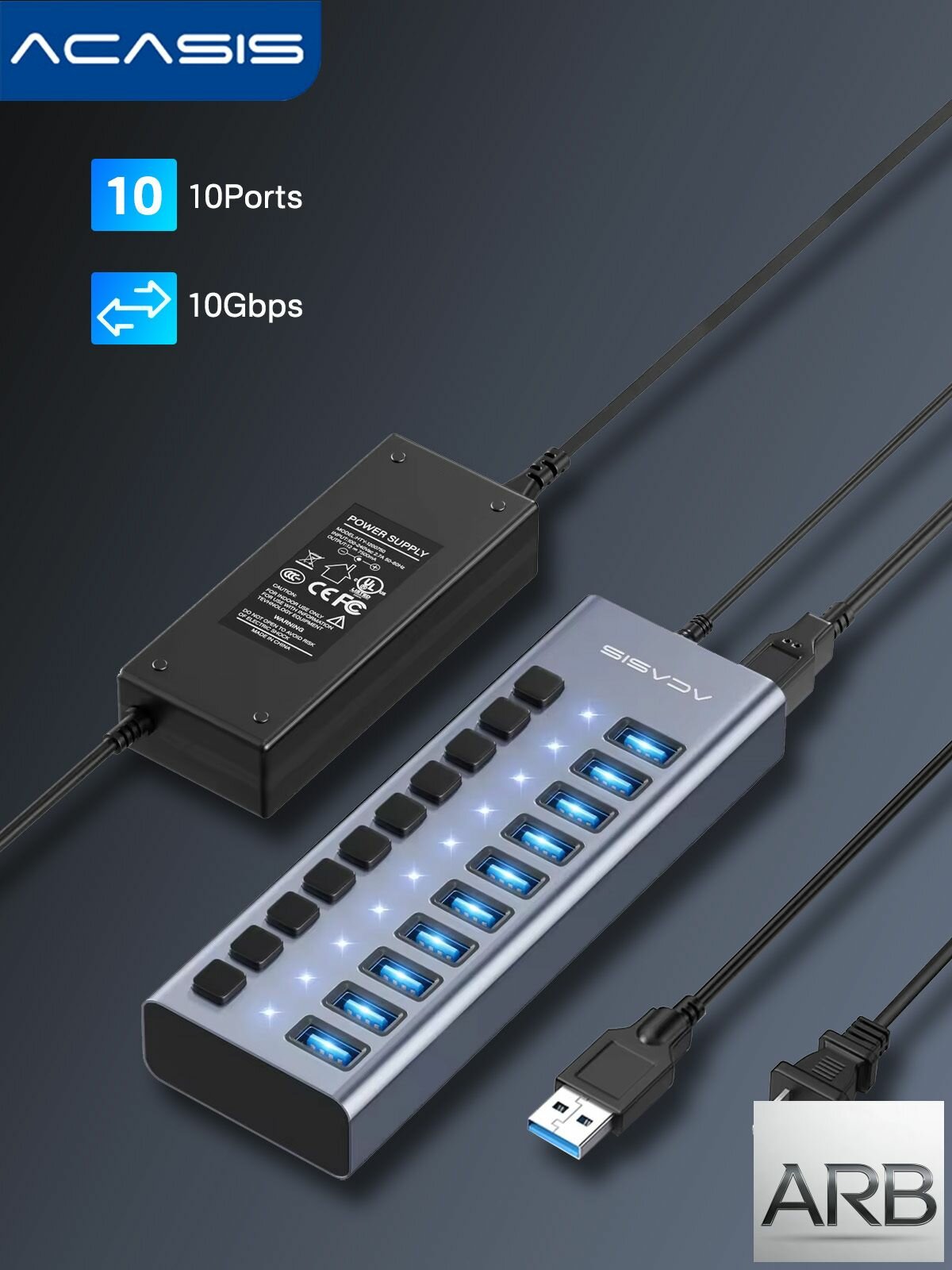 Acasis 10 Порт USB концентратор 5 Гбит / с USB 3.0 разделитель USB для ноутбуков
