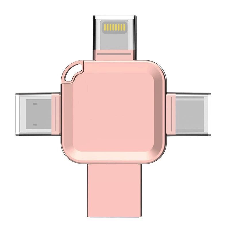 FK 4-в-1 USB-флешка совместимая с iPhone, Android, Type-C - 64 ГБ, розовое золото, быстрая передача