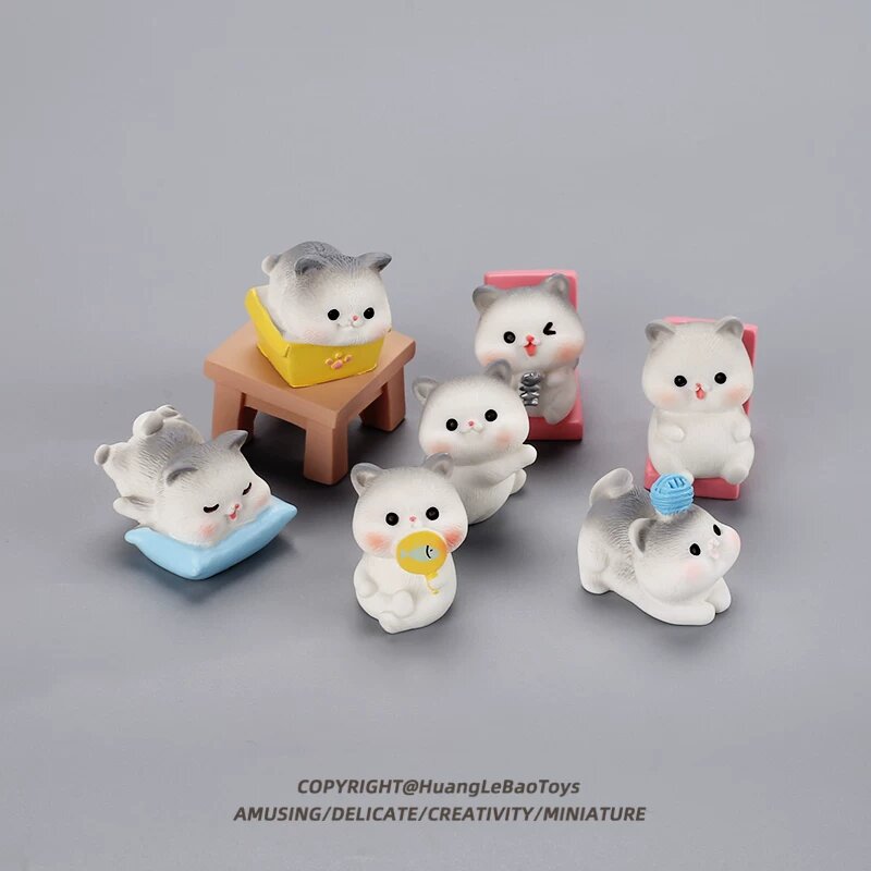 Серая мини-кошечка фигурки игровой набор со столом и стульями, 7 штук