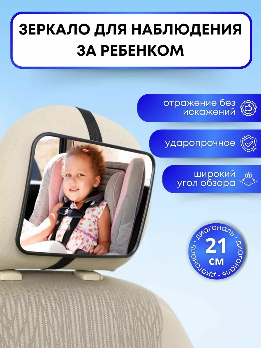 Зеркало для наблюдения за ребёнком в автомобиле — на подголовник, акриловое небьющееся, размер 18,8×13,8 см для вас