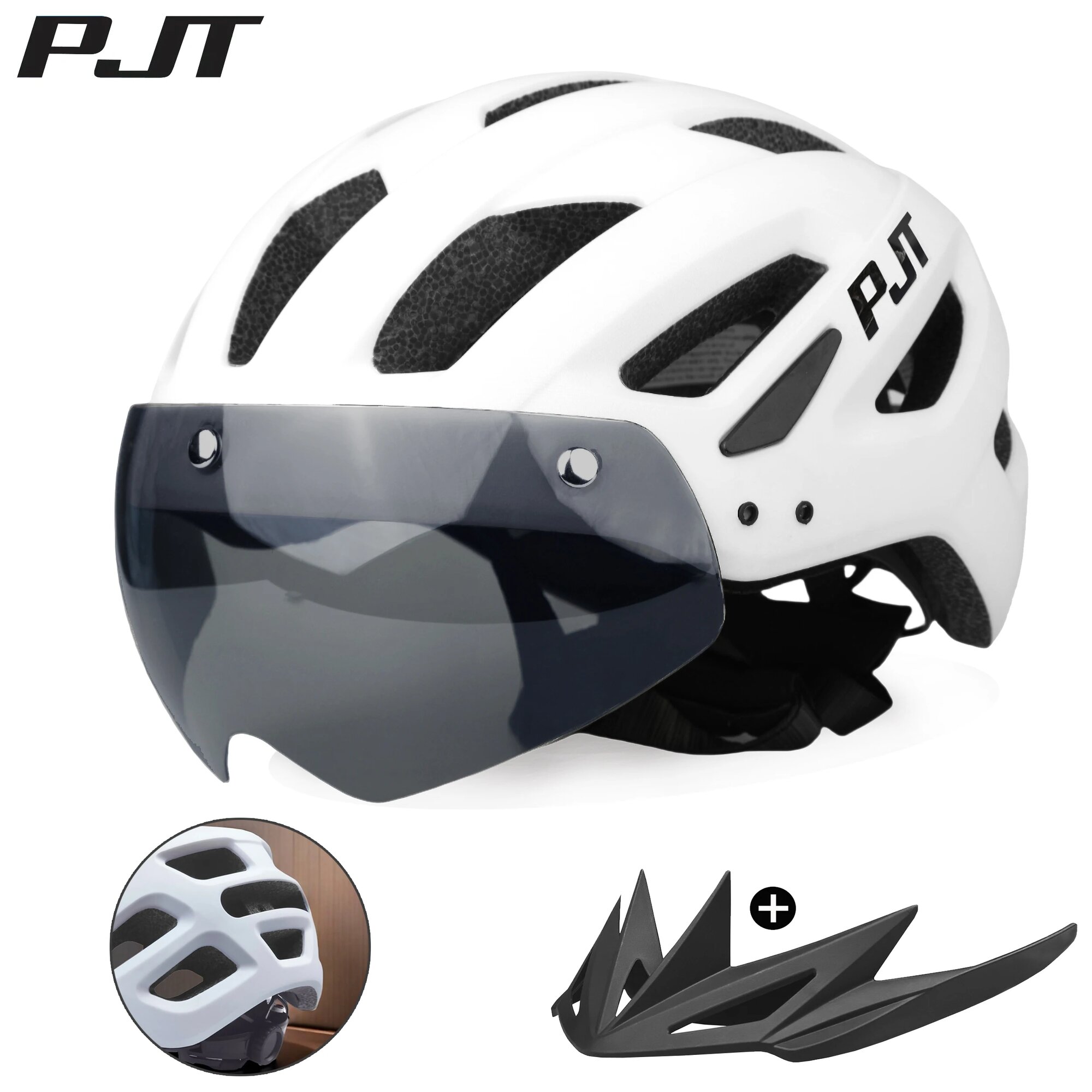 Велошлем PJT белый с визором, P11A