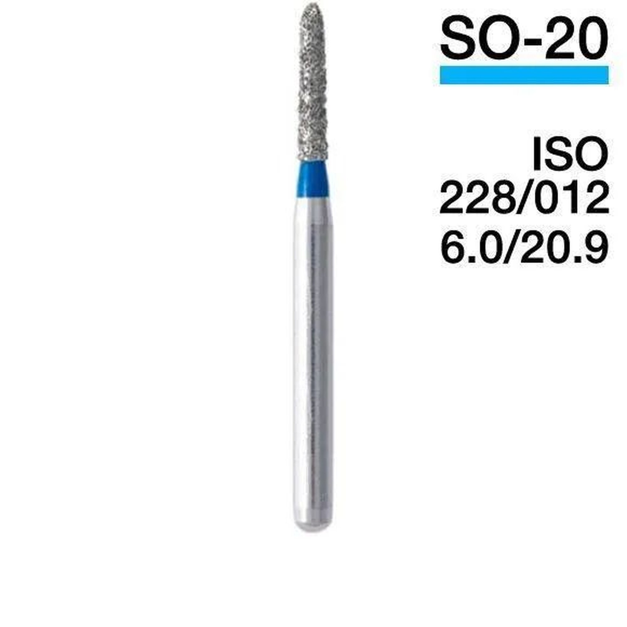 Боры алмазные MANI SO-20 (прямые, стрельчатый кончик), средняя зернистость, для турбинного наконечника, 5 шт.