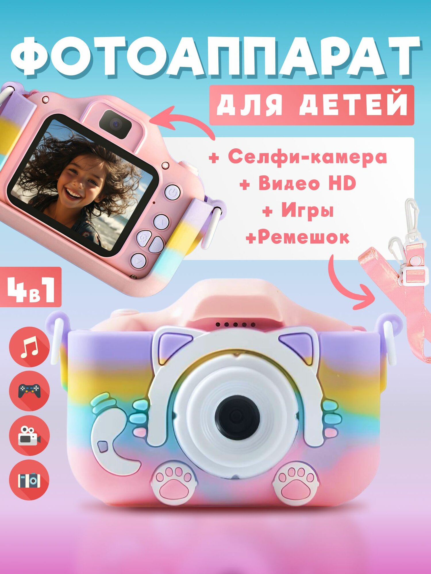 Фотоаппарат детский, в подарок для 3-10 лет девочек