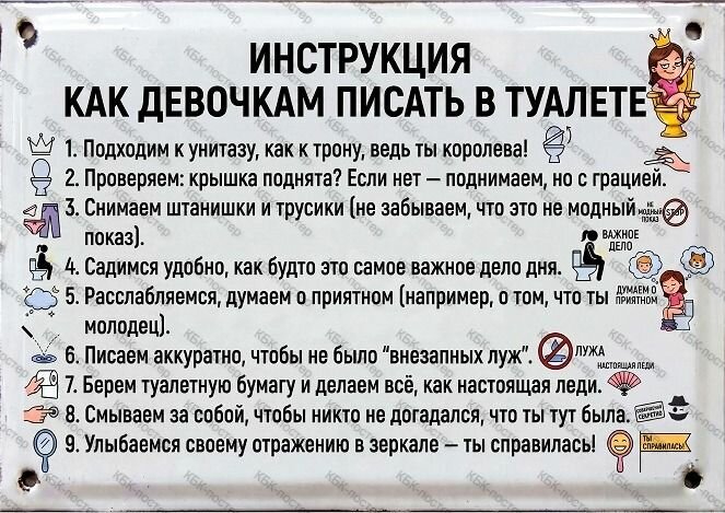 "Инструкция пользования туалетом для девочек". 42х30 см. Плакат А3_034.