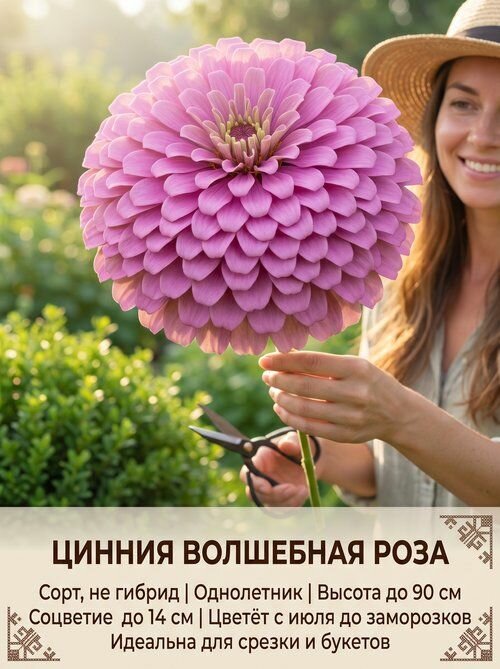 Цинния Волшебная роза (0,2 г) георгиноцветковая, розовая, крупная, для клумб и срезки, однолетник.