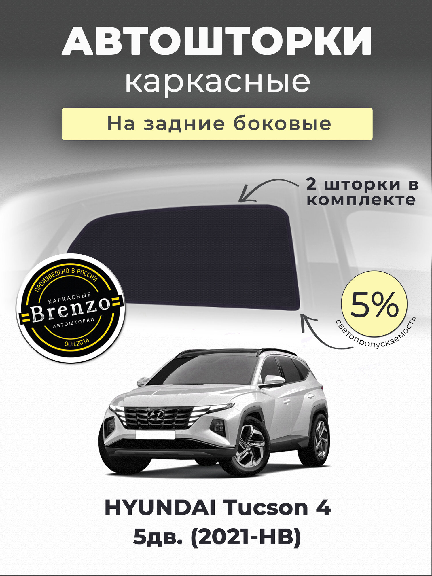 Каркасные шторки HYUNDAI Tucson 4 Кроссовер 5дв. (2021 - по н. в.) на задние двери 5%, сетки от солнца в машину