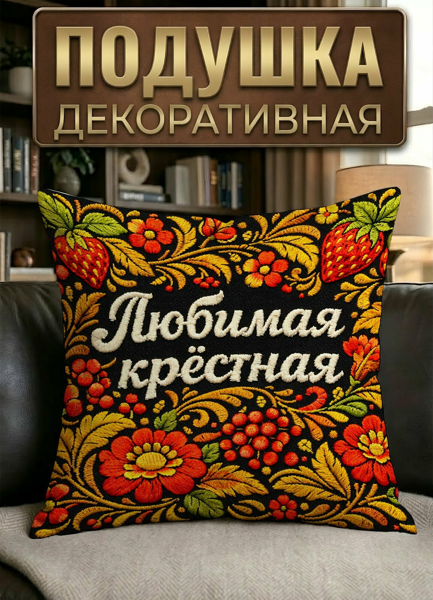 Подушка декоративная Хохлома любимая крёстная