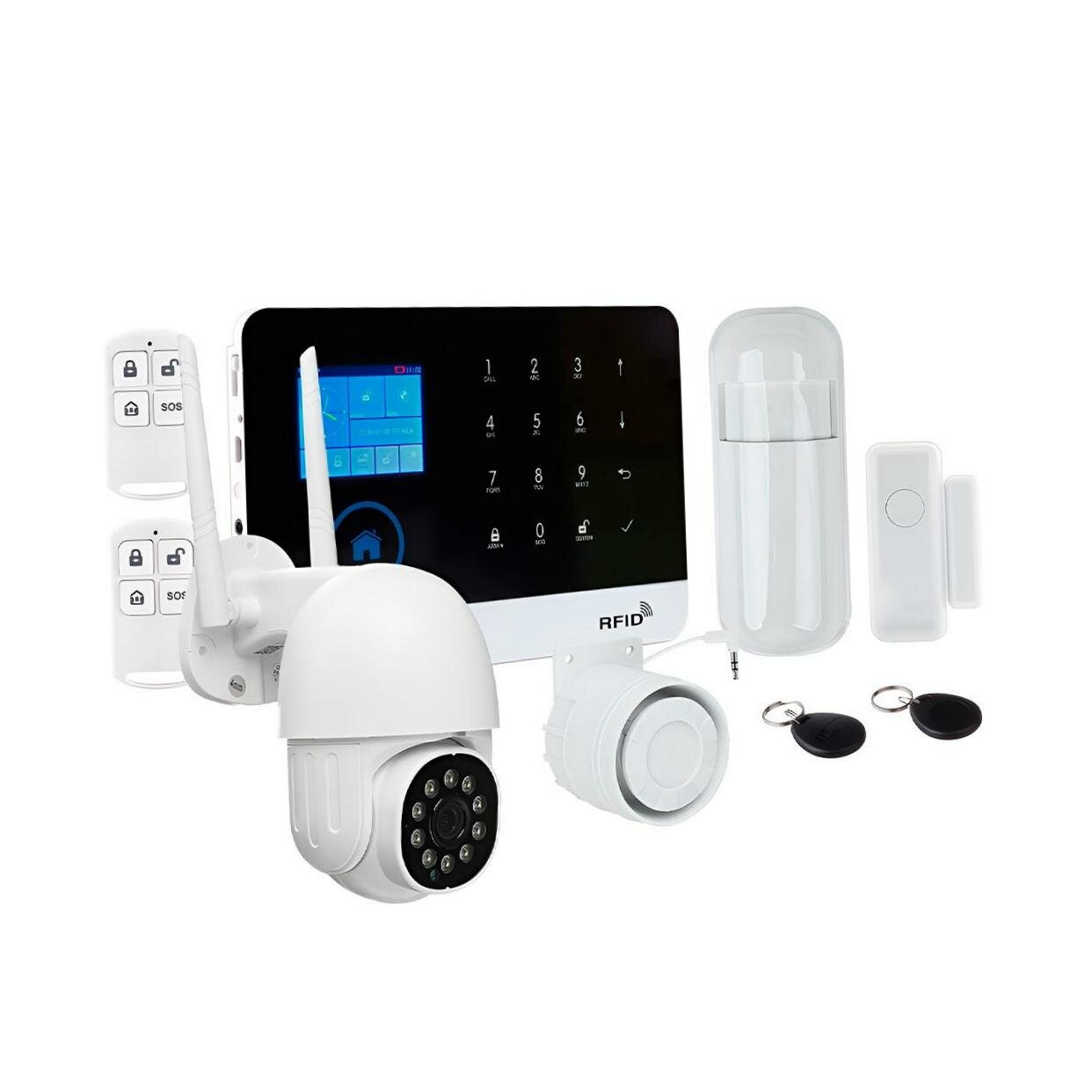 Набор GSM/Wi-Fi сигнализация с уличным видеонаблюдением: HDcom 9826(ASW5) и Страж Oko (S19567KOM) для дома, для квартиры и офиса с датчиком движения