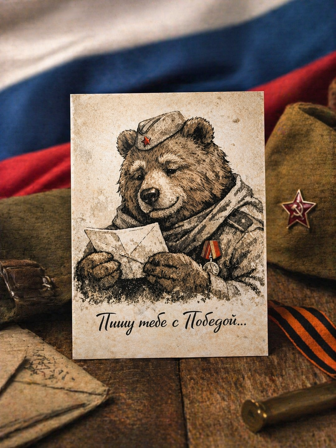 Открытка ArtLove "Пишу тебе с победой", винтаж, бумага 300 г/м2, А6