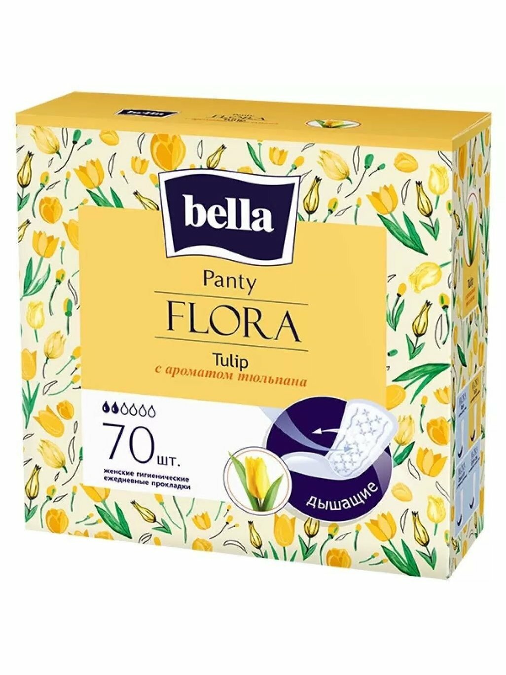 Ежедневные прокладки Bella Panty Flora Tulip, 70 штук, с ароматом тюльпана, 15 см, 2 капли, без крылышек, Россия