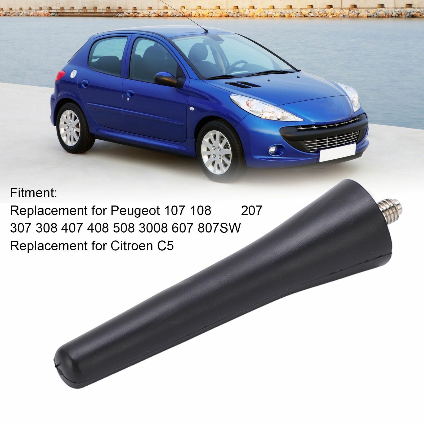 Короткая антенна 6561N3 для Peugeot 107/108/207/307/308/407/408/508/3008/607/807SW, Citroën C5 — черная АБС 6,7 см