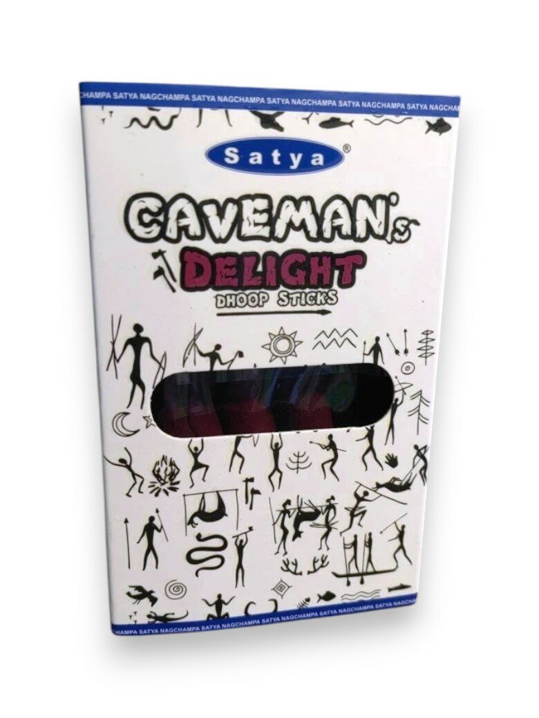 Caveman's DELIGHT Dhoop Sticks, Satya (восторг пещерного человека - безосновные благовония, Сатья), уп. 4 толстых палочки + подставка.
