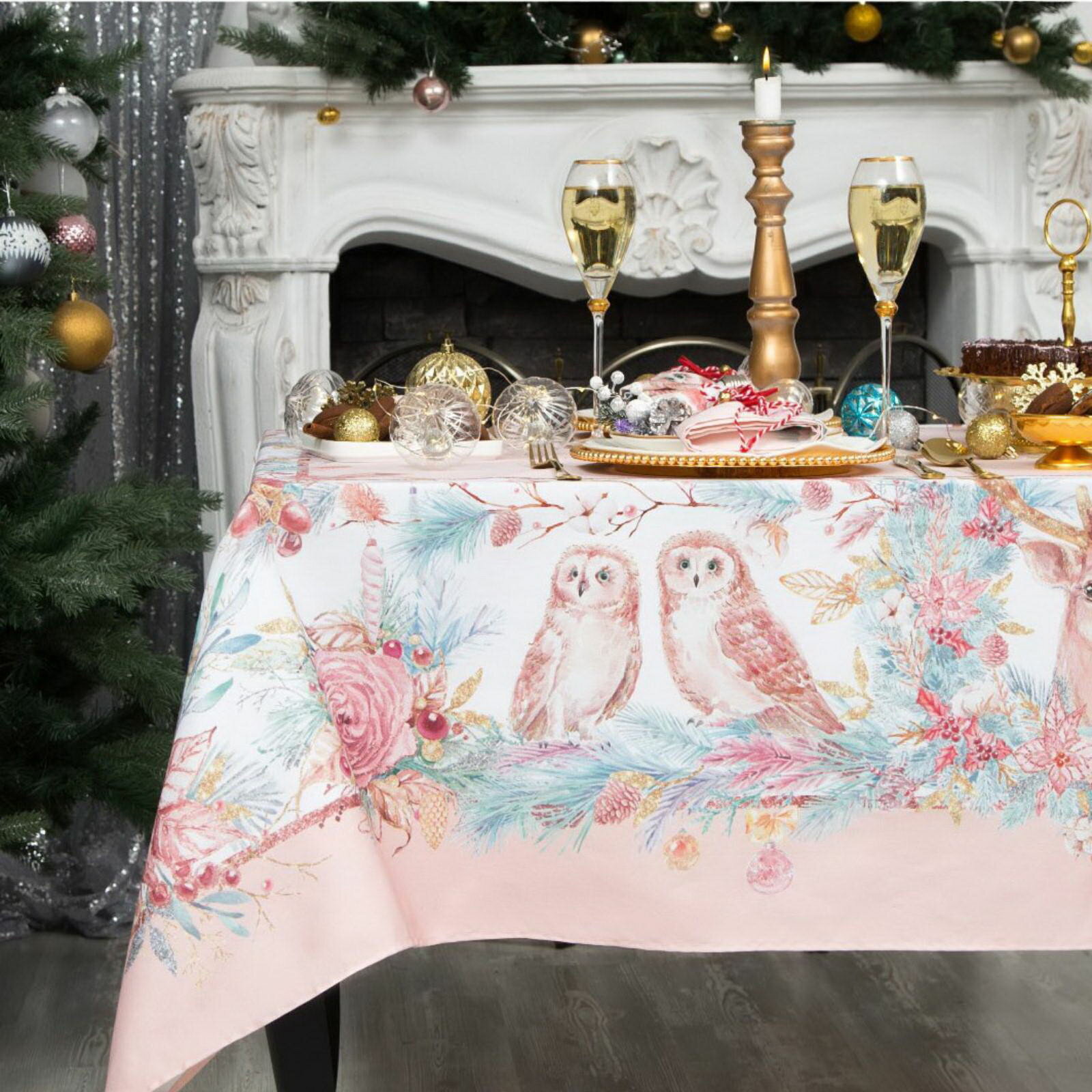 Скатерть на стол с салфетками Pink magic с гмво, размер 150x180+-3 см, 40x40 см - 8 штук