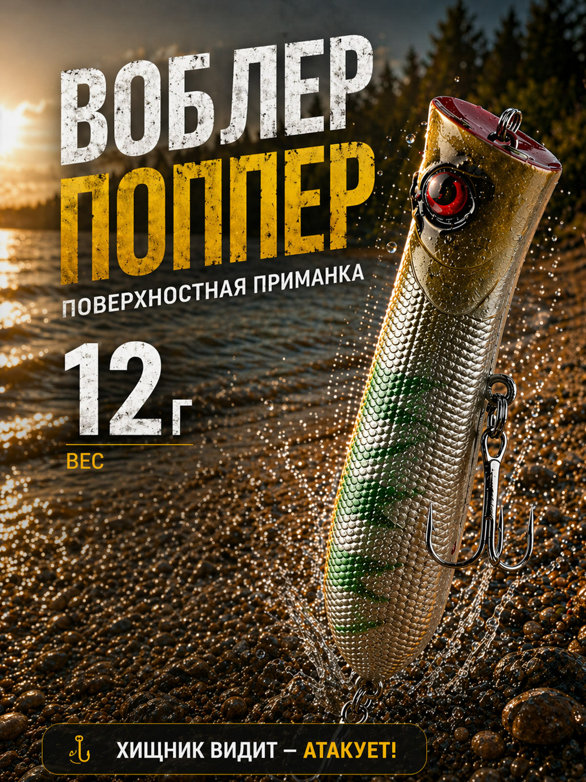 Поппер рыболовный в стиле Duel, разноцветный, воблер 80 мм, 12 г, крючок №6