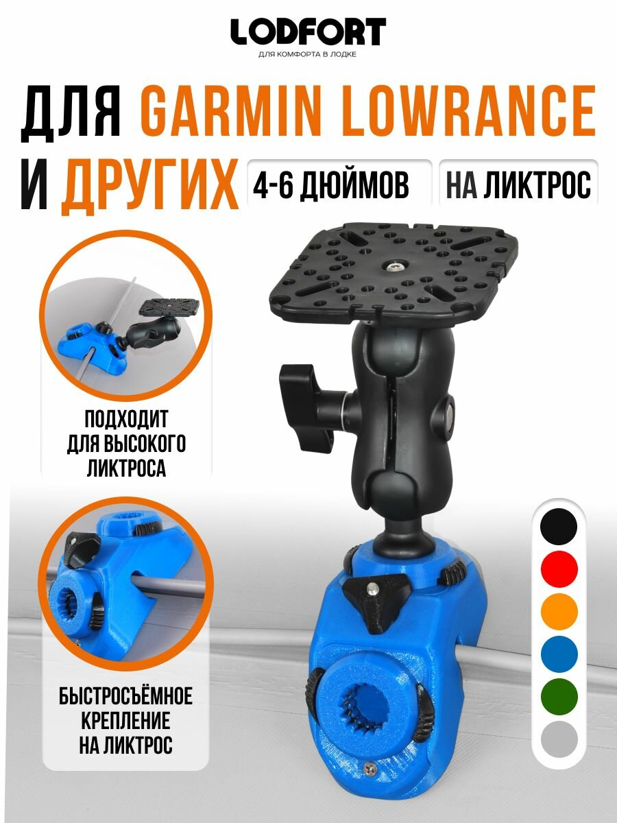 Держатель эхолота шарнирный Lowrance elite/Garmin striker на ликтрос 4", 5", 6" LODFORT универсальный, быстросъёмный