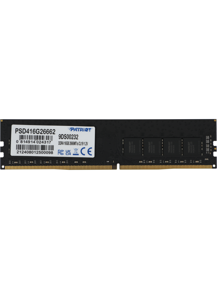 Память DDR4 16GB 2666MHz Patriot PSD416G26662 Signature RTL PC4-21300 CL19 DIMM 288-pin 1.2В single rank RTL