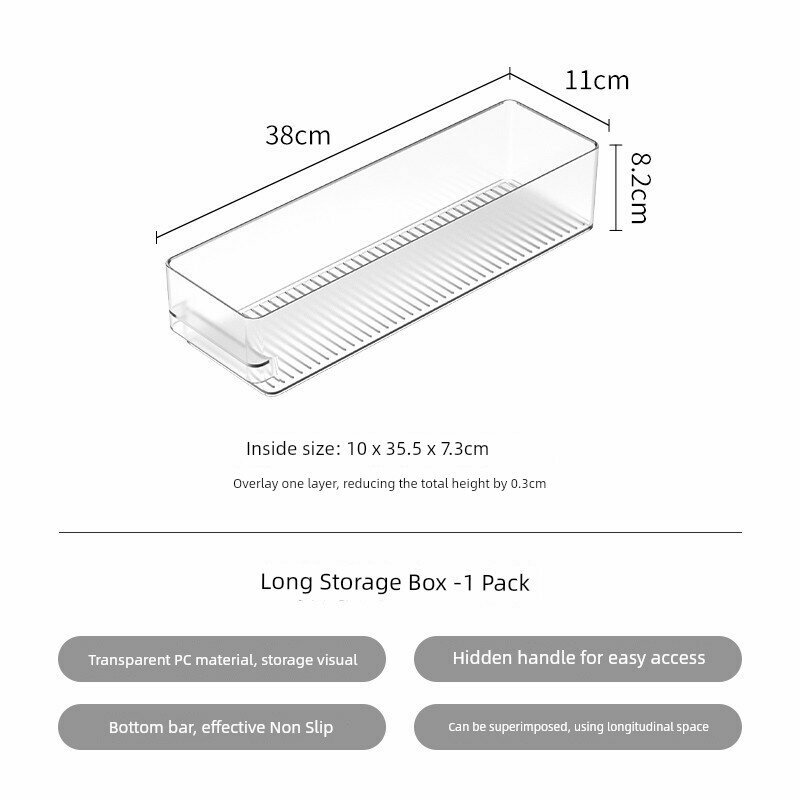 Длинная емкость для холодильника - 38x11x8,2 см, комплект из 1 шт, стекающийся органайзер