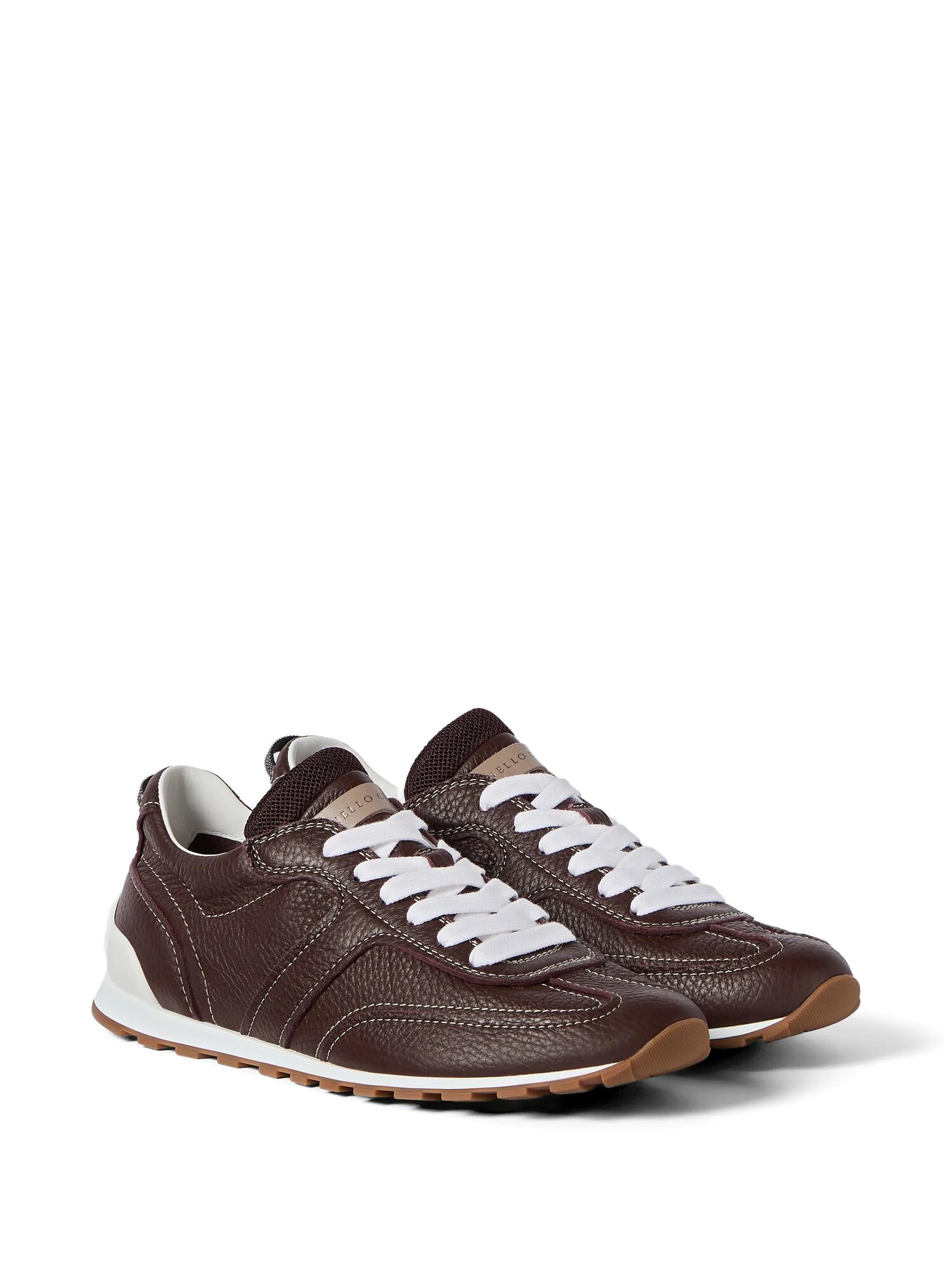 Кроссовки BRUNELLO CUCINELLI Grained soft leather runners with shiny loops, размер 35,5, brown — фото 1
