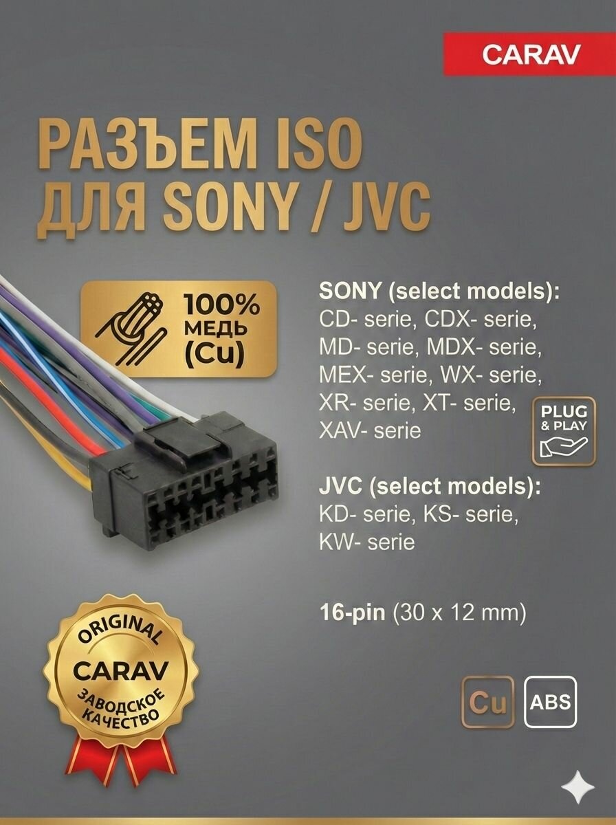 Разъем для подключения магнитолы Sony. Carav 15-009.