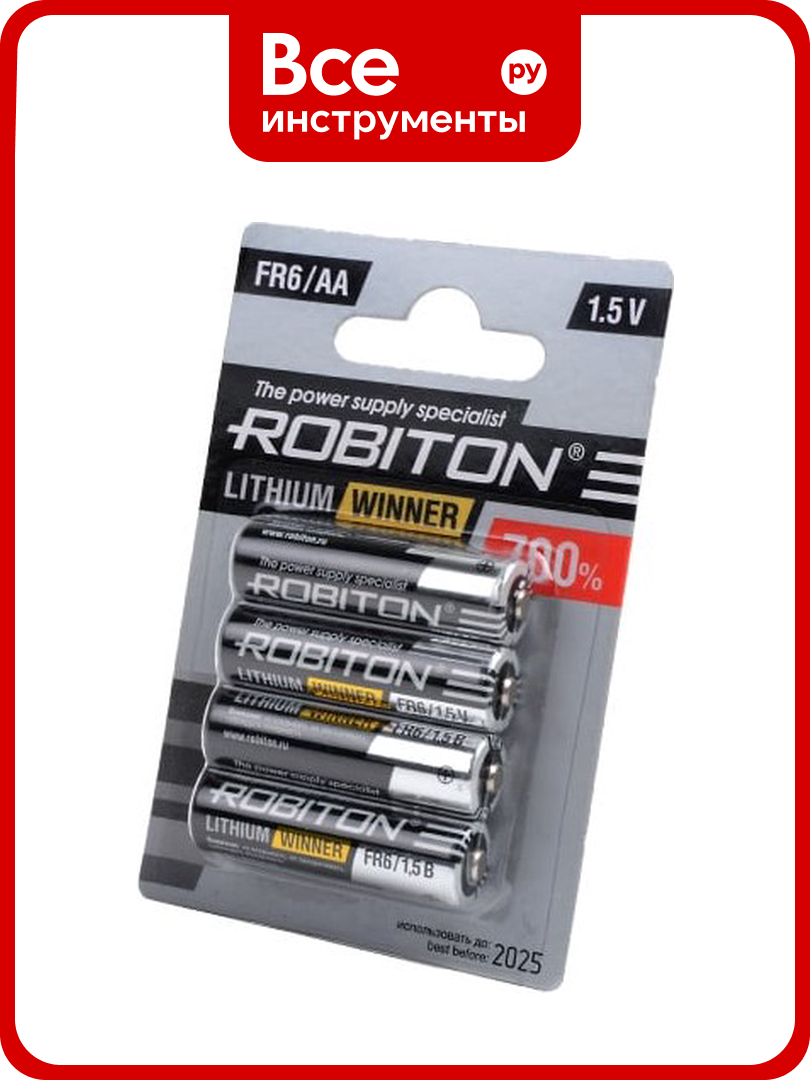 Элемент питания Robiton Winner R-FR6-BL4, AA, литиевый, 1.5В, 4шт