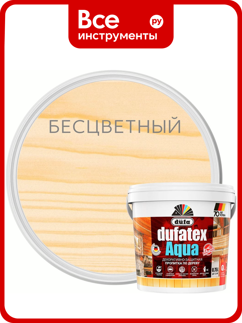 Пропитка Dufa "TEX-AQUA", бесцветная, для дерева, объем 0,75 л