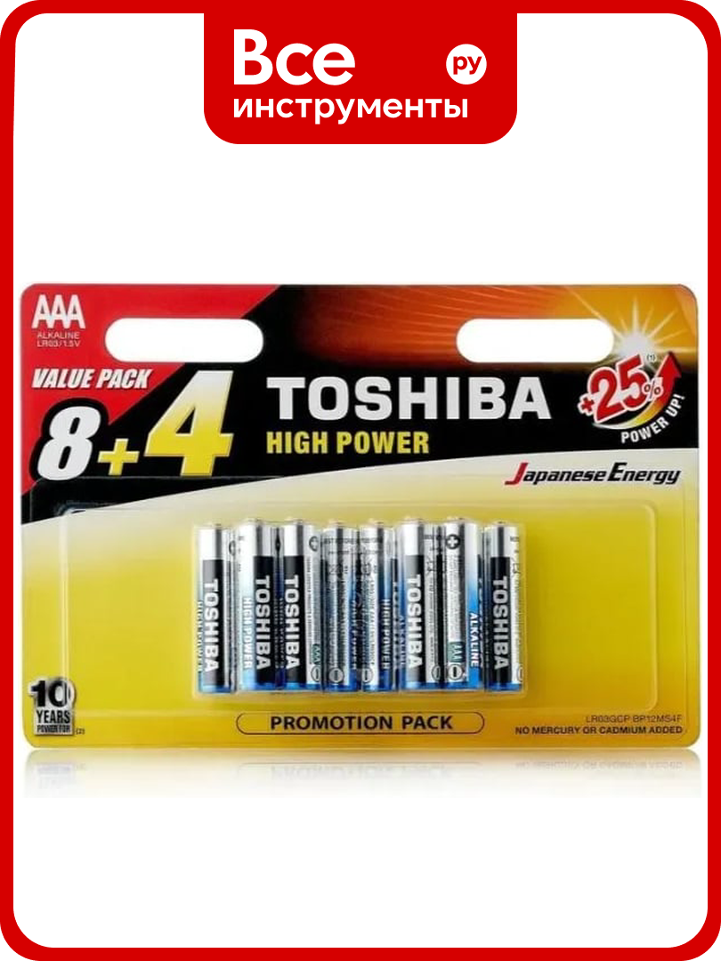 Элемент питания алкалиновый Toshiba LR03 12/card 4453 щелочной мизинчиковый аккумулятор, надёжная стабильность