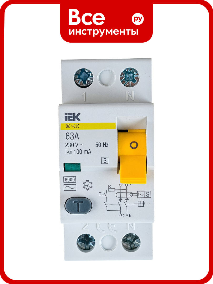 Устройство защитного отключения IEK ВД1-63S УЗО 2Р MDV12-2-063-100 модульный тип установка на DIN-рейку