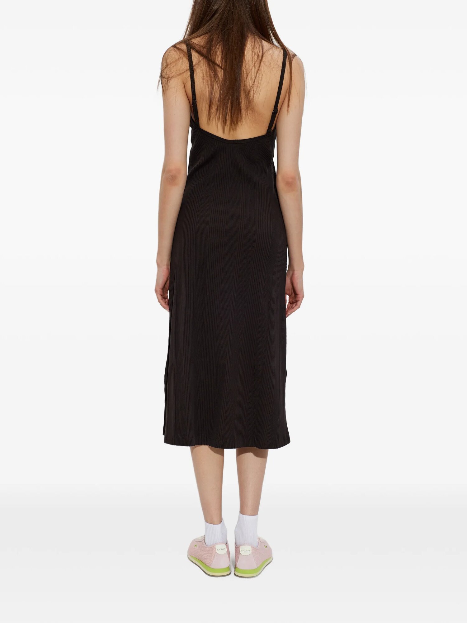Платье LACOSTE Ribbed-knit logo-patch dress, размер 38 EU, коричневый — фото 1