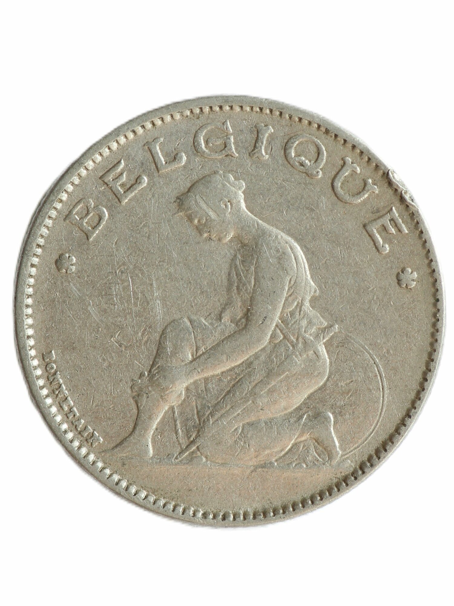 Подлинная монета Бельгии 1 франк 1923 года BELGIQUE