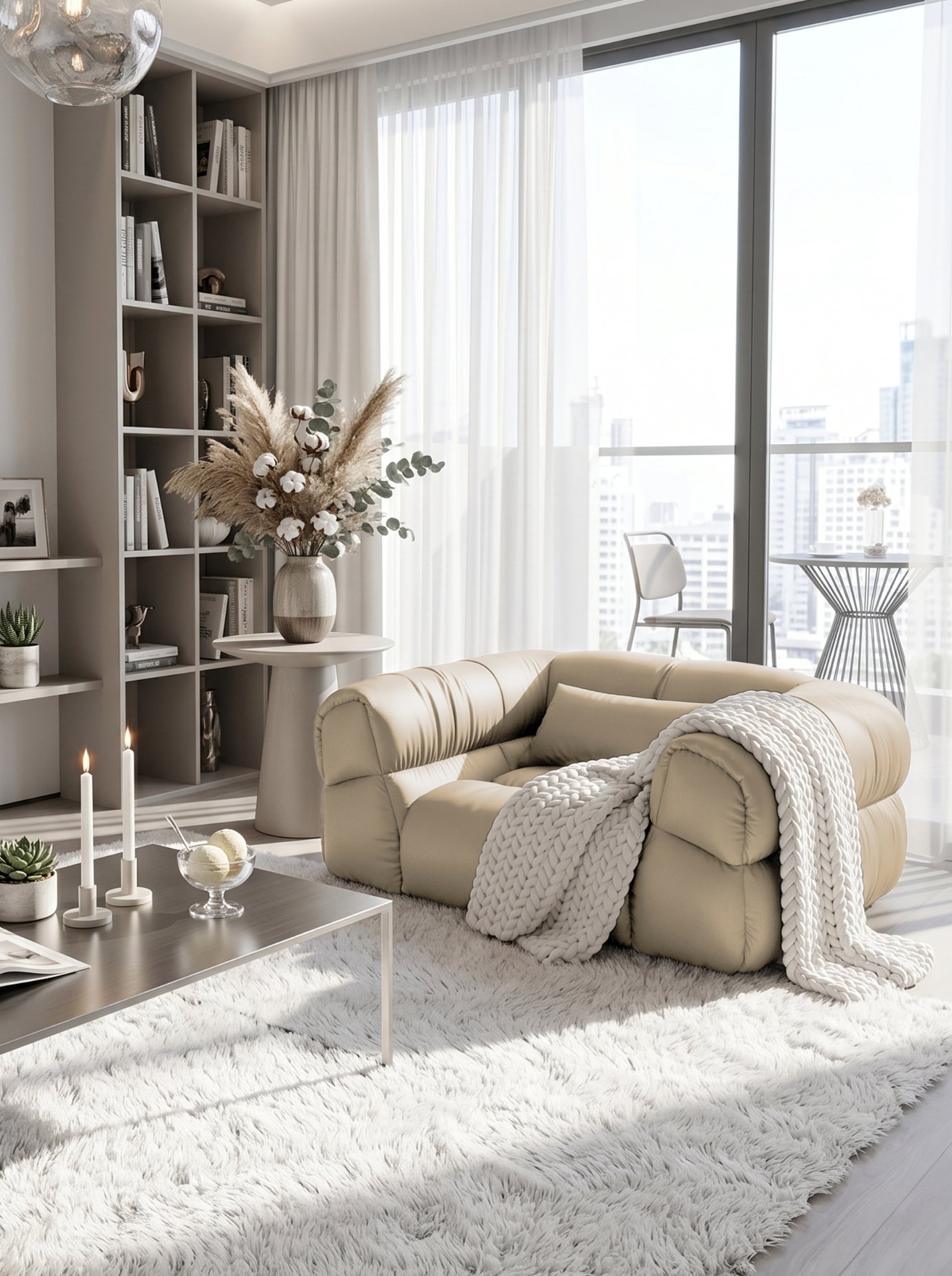 Кресло Шелби Galaxy Cream NOW 155x105x72 см, бежевый Экокожа, нераскладной Фиеста