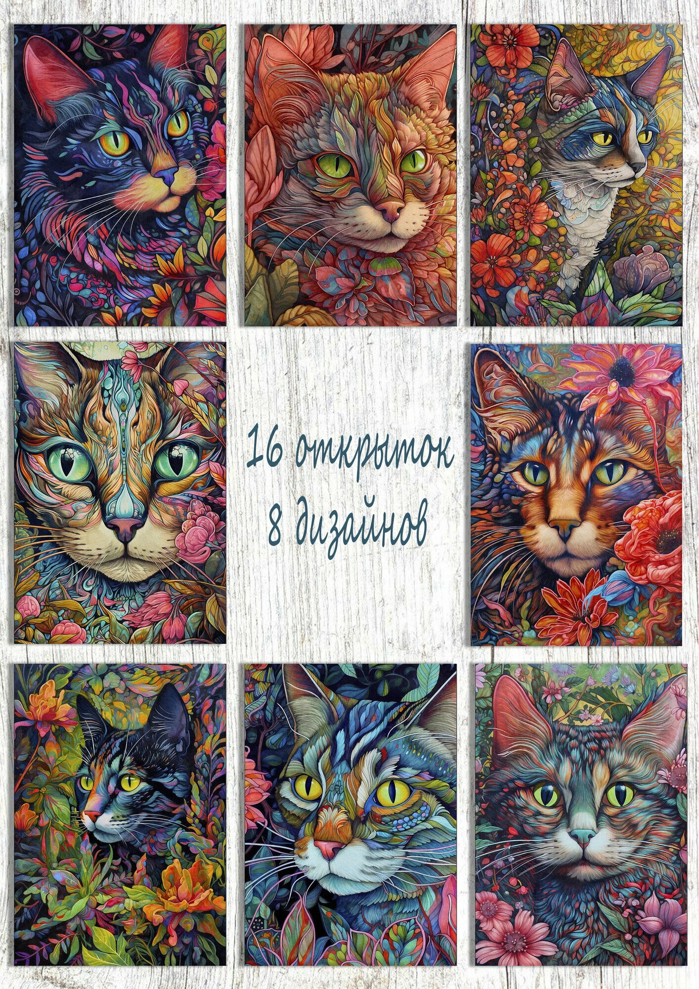 Открытки котики, 16 штук