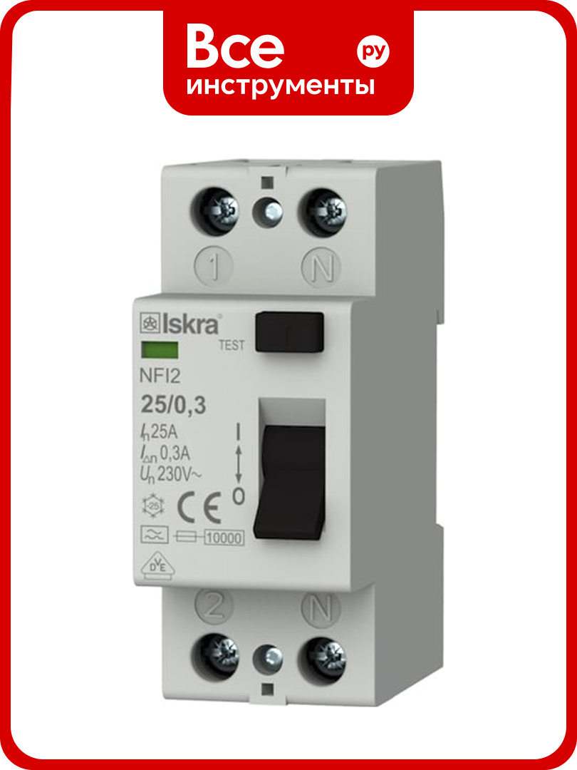 Устройство защитного отключения УЗО Mean Well Iskra NFI2-250,3 00237480 модульный тип установка на DIN‑рейку защита