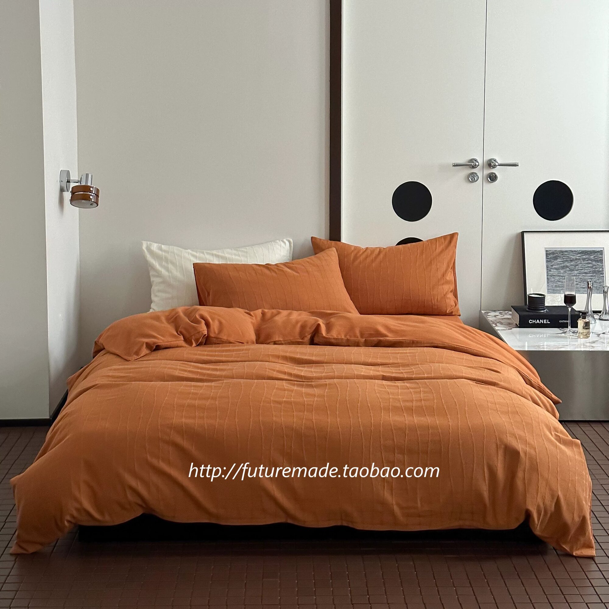 High-End Minimalist Wabi-Sabi Style~ Retro Solid Color 60-Count Washed Jacquard Cotton Four-Piece Bedding Set for