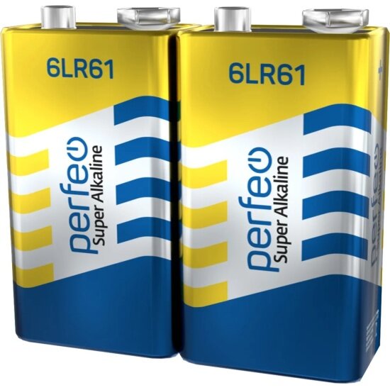 Батарейка алкалиновая Perfeo Super Alkaline 6LR61/2SH, тип 6LR61 (Крона), 2шт, пленка